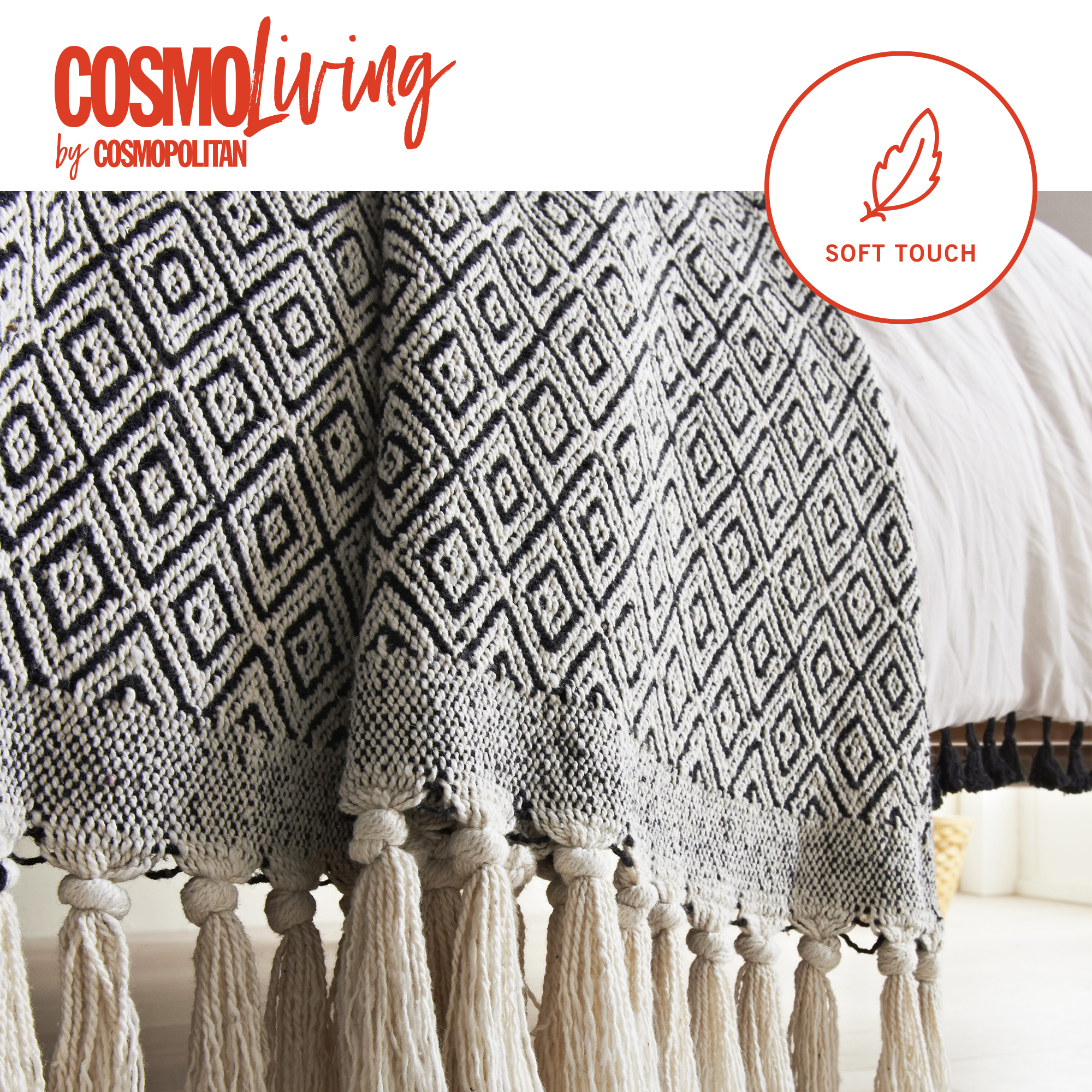 Cosmo Living by Cosmopolitan Geometric Print Tassel Throw