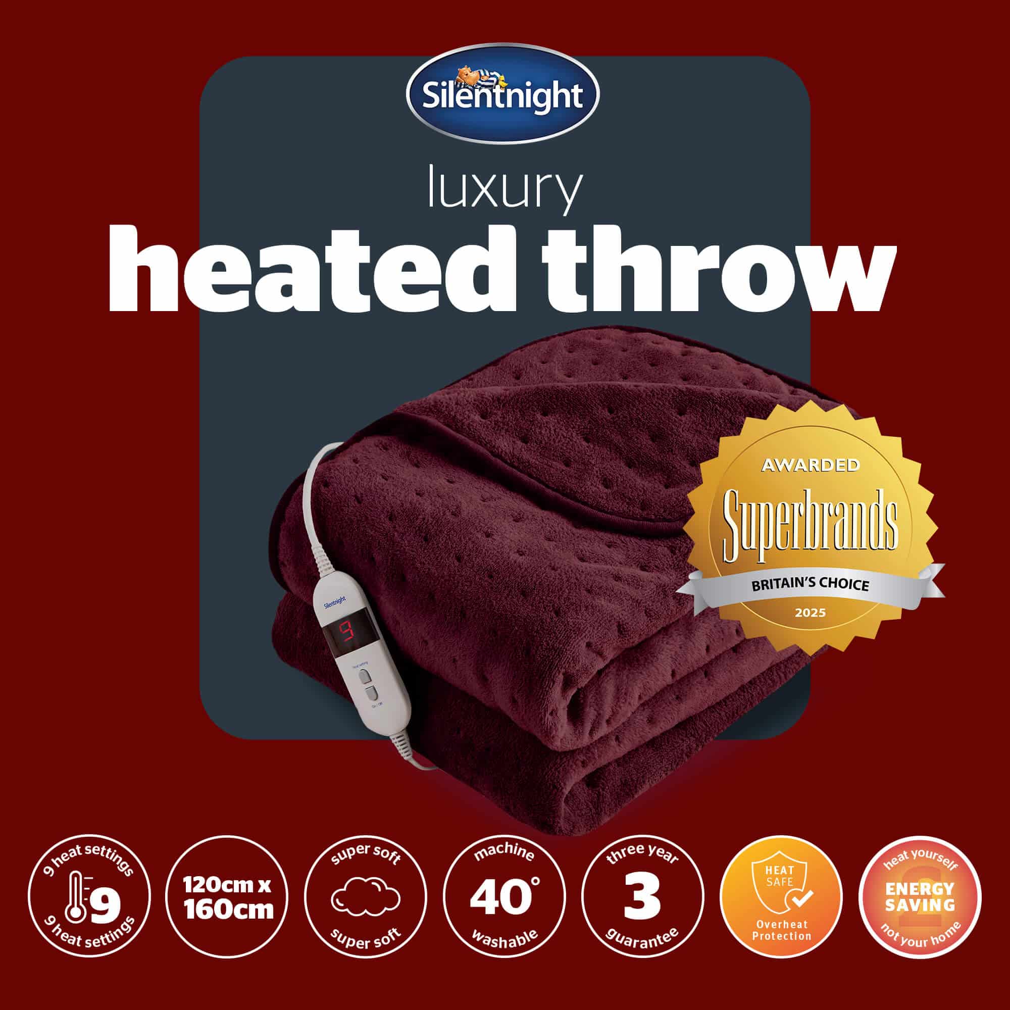 Silentnight Luxury Heated Throw - Berry | Trade E-Bedding