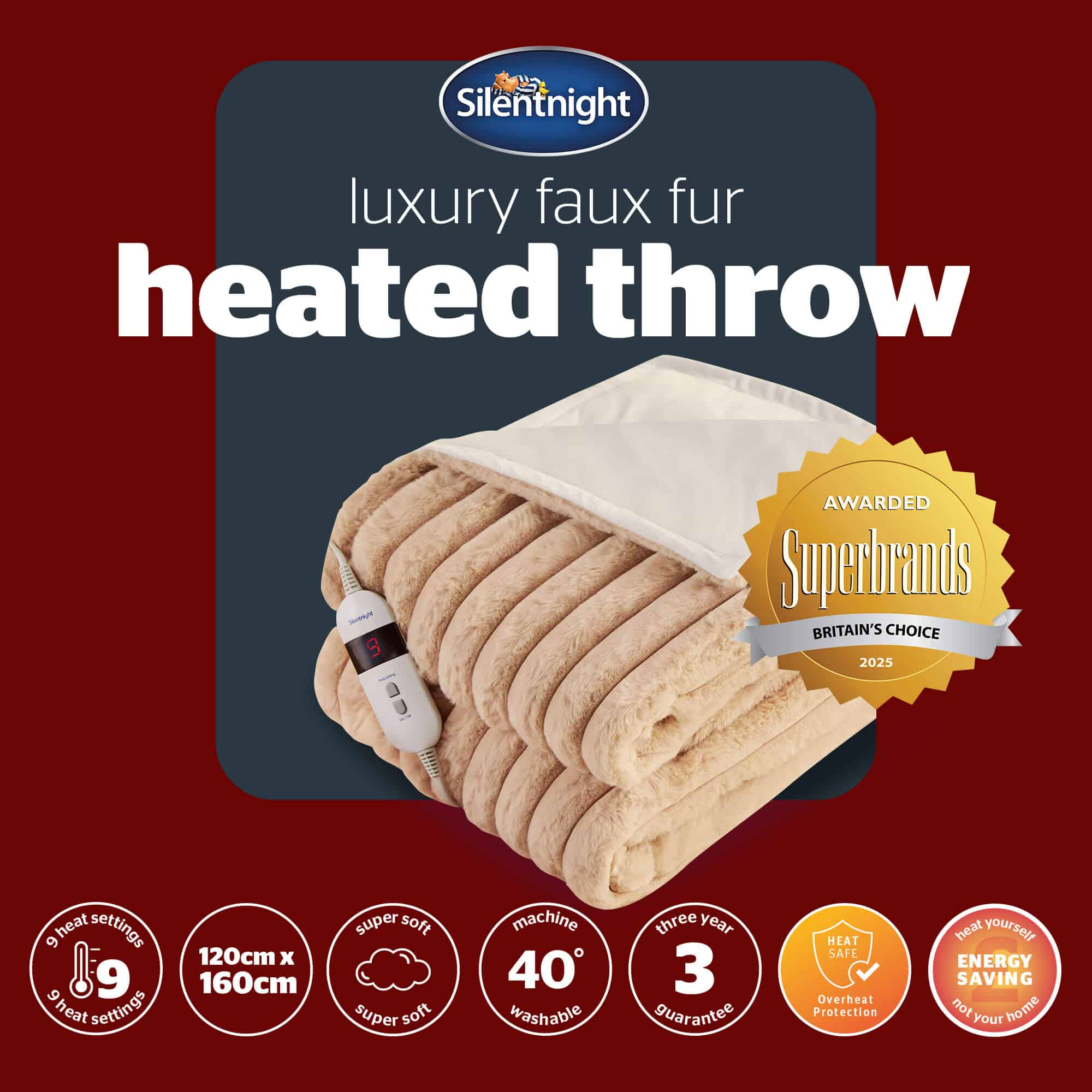 Silentnight Luxury Faux Fur Ribbed Heated Throw - Natural - Pallet ...